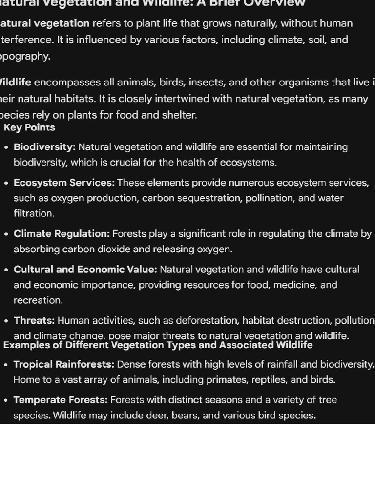 Natural Vegetation and Wildlife A Brief Overview Natural vegetation ...