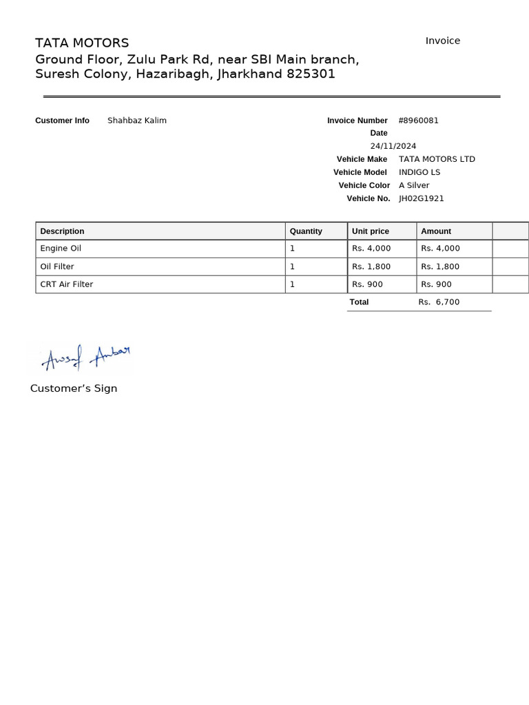 Car Maintenance Invoice | PDF
