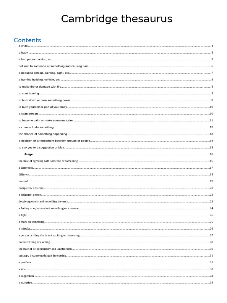 cambridge thesaurus | PDF | Infants | Fires