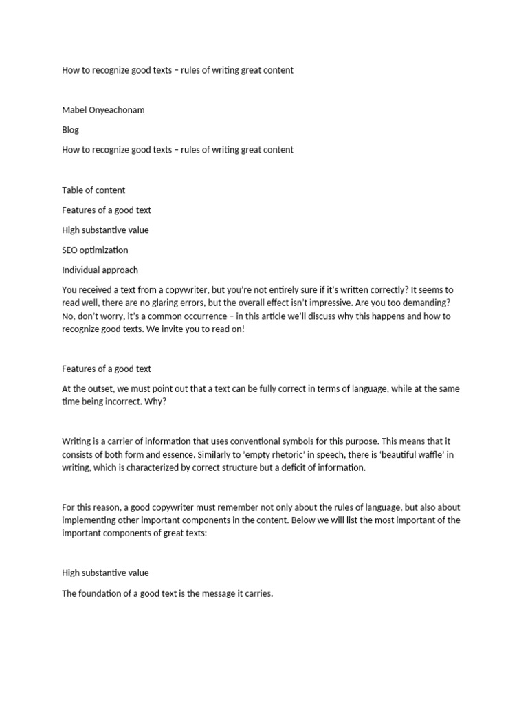 How To Recognize Good Texts | PDF | Information | Knowledge