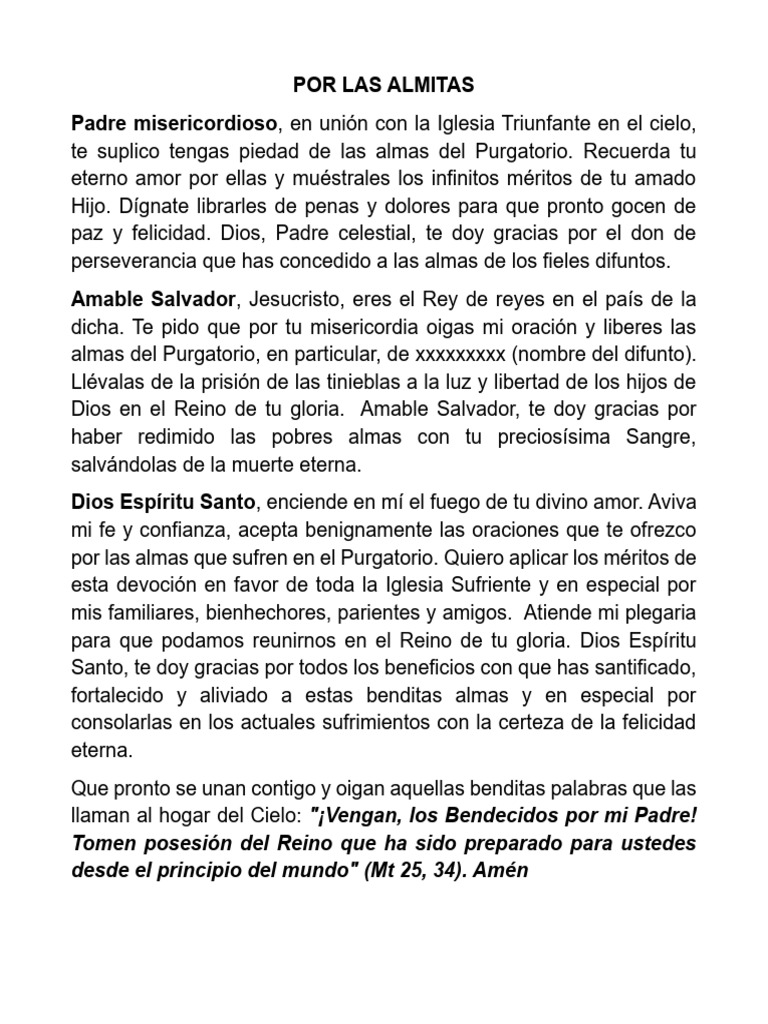 Oración por las almas del Purgatorio | PDF