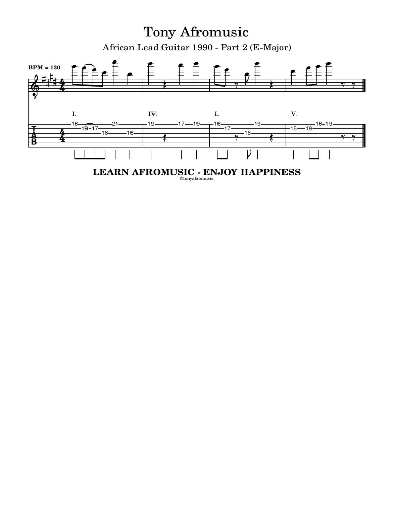 Tonyafromusic - African Lead Guitar 1990 - Part2 - E - Major | PDF