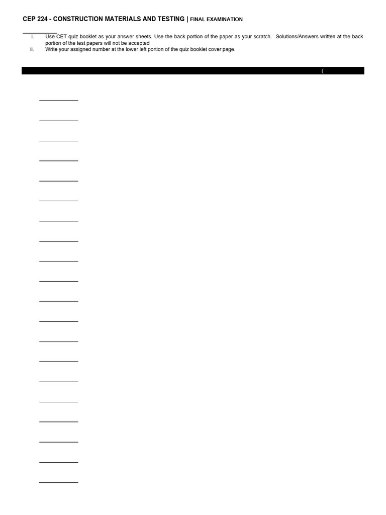 Construction Materials Testing Exam | PDF | Concrete | Steel