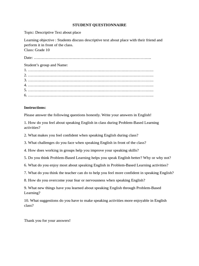 Student Questionnaire | PDF