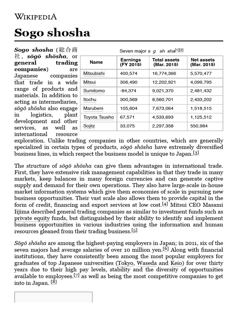 Sogo Shosha (Diversification) (Wiki) | PDF | Economies | Business