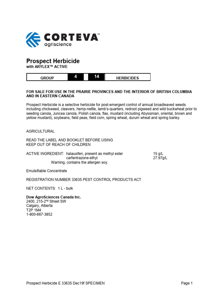 DF Prospect Herbicide Label English | PDF | Herbicide | Weed