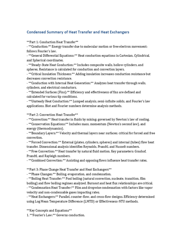 Condensed Heat Transfer Summary | PDF | Heat Transfer | Thermal Conduction