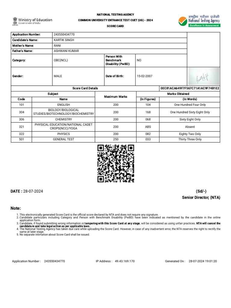 Cuet Result 2024 | PDF