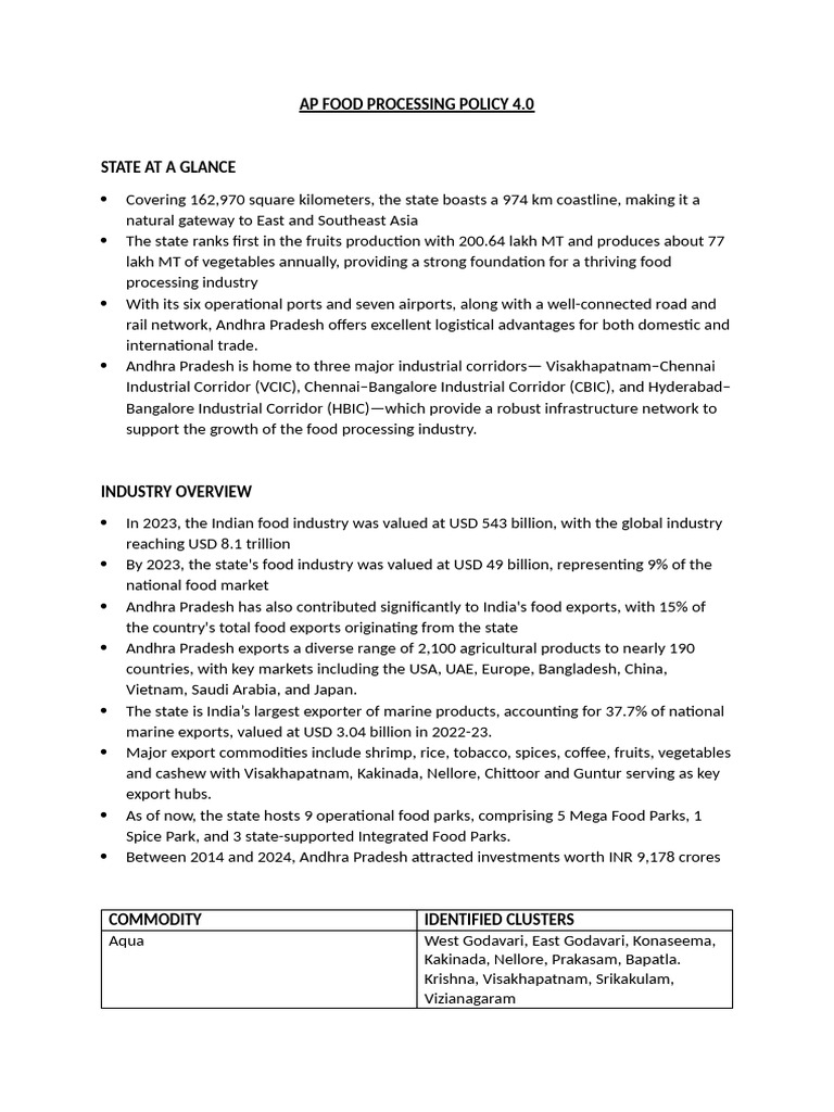 AP Food Processing POlicy 4.0 | PDF | Subsidy | Economies