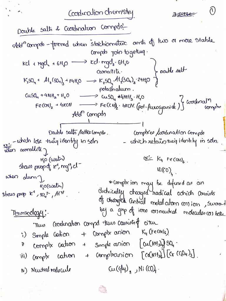 Coordination Compounds Hand Notes | PDF