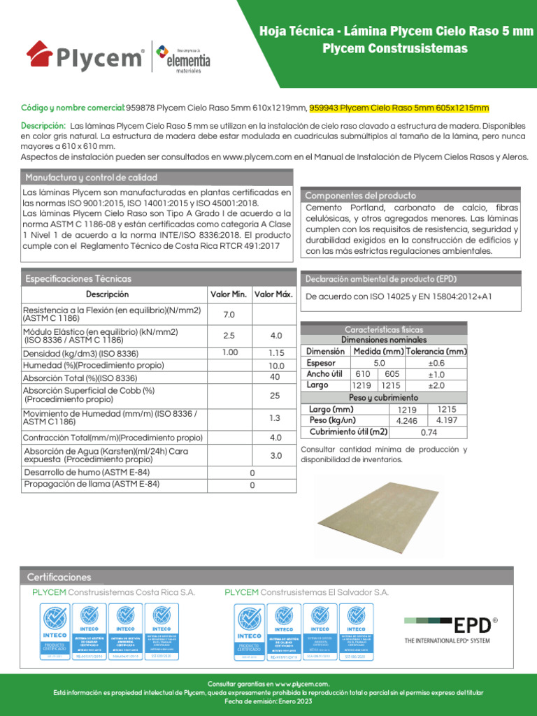 Ficha Técnica Plycem Cielo 5mm | PDF