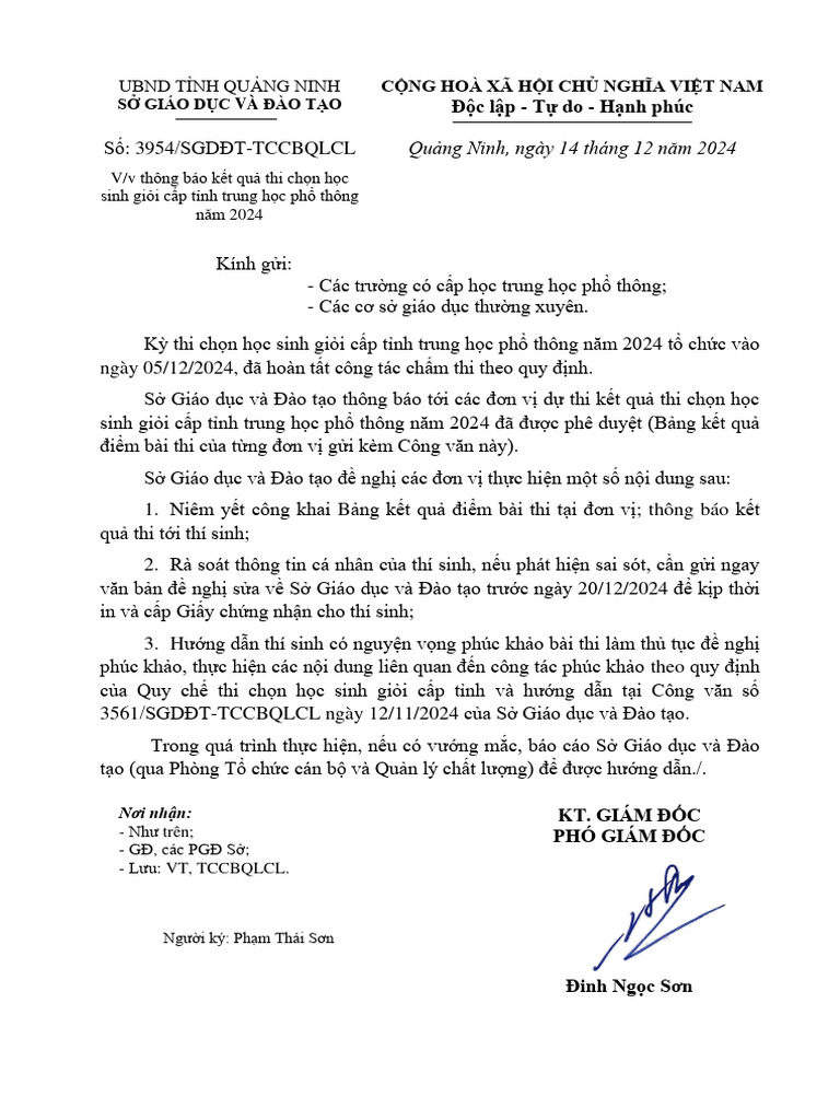 CV Thong Bao Ket Qua Diem Thi Chon HSG THPT 2024.signed - Signed | PDF