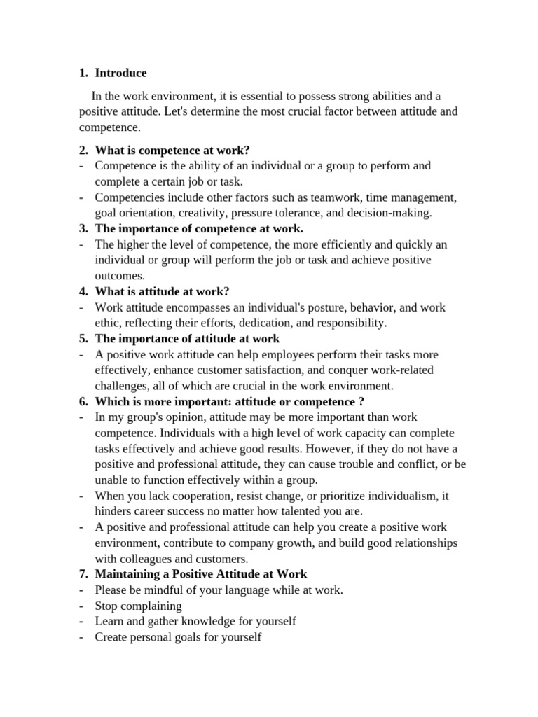 Attitude vs. Competence at Work | PDF