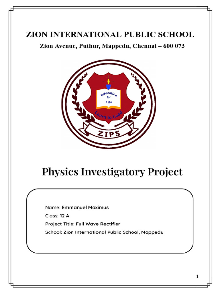 Physics Investigatory Project, On Full Wave Rectifier, Based On NCERT | PDF | Rectifier | Power ...