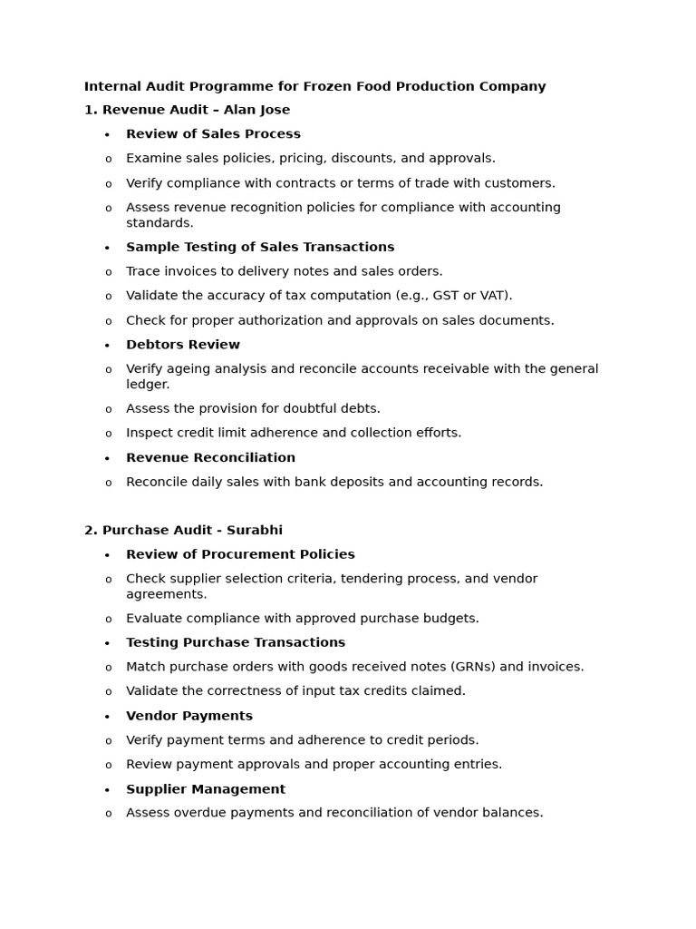 Internal Audit Plan for Frozen Foods | PDF | Audit | Inventory