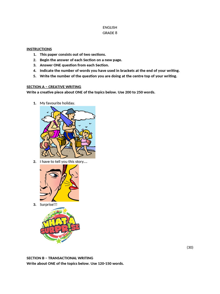 Grade 8 Creative and Transactional Writing | PDF