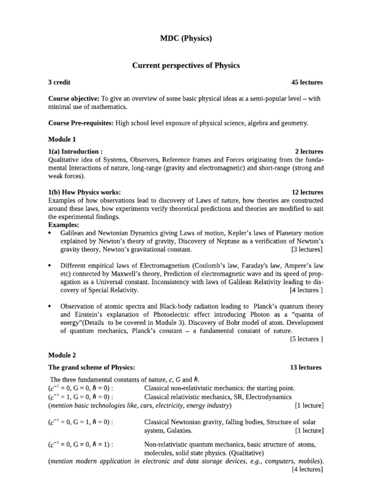 MDC Physics Syllabus (NEP) | PDF