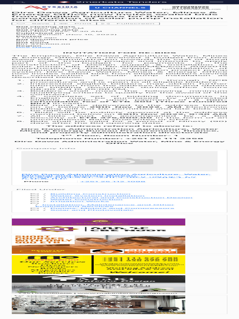 Dire Dawa Solar Pump Bid 2022 | PDF