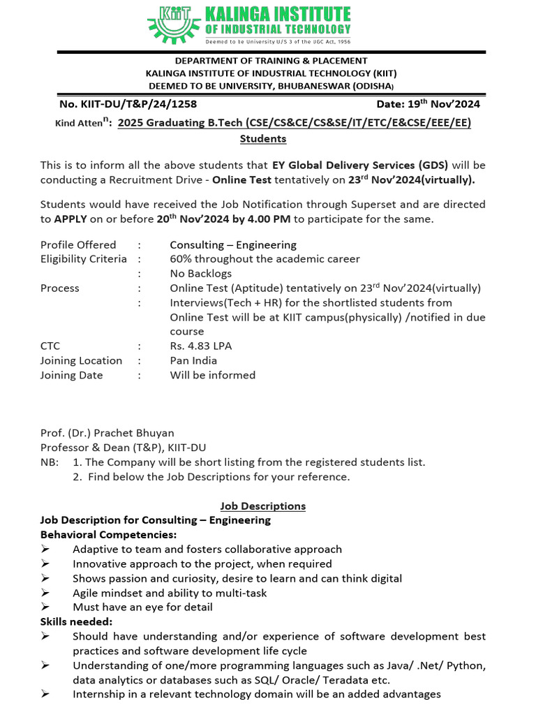 EY GDS Recruitment Drive for 2025 B.Tech Graduates | PDF | Computer ...