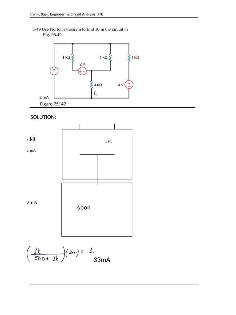 Norton's Theorem Circuit Analysis | PDF