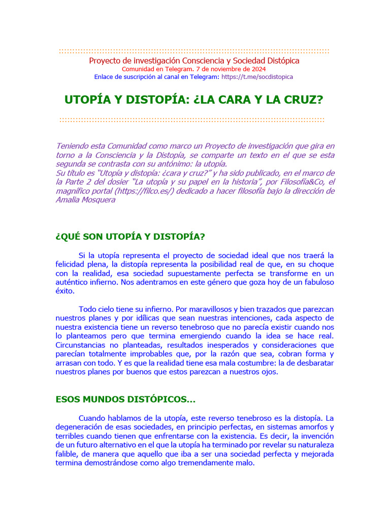 241107.utopía y Distopía - La Cara y La Cruz | PDF | Distopía | utopía