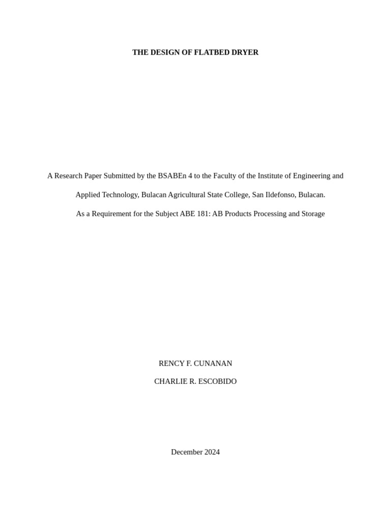 Flatbed Dryer Design Research Paper | PDF