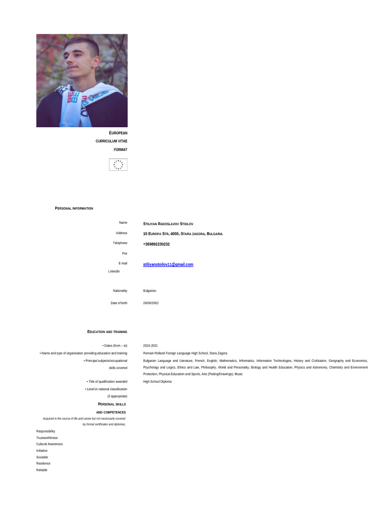 European CV of Stiliyan Stoilov | PDF