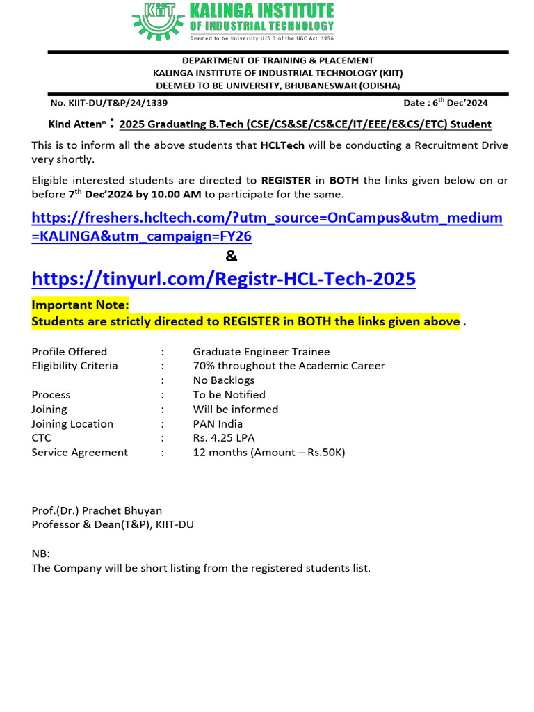 Registration For HCLTech Recruitment Drive-2025 Graduating Batch | PDF