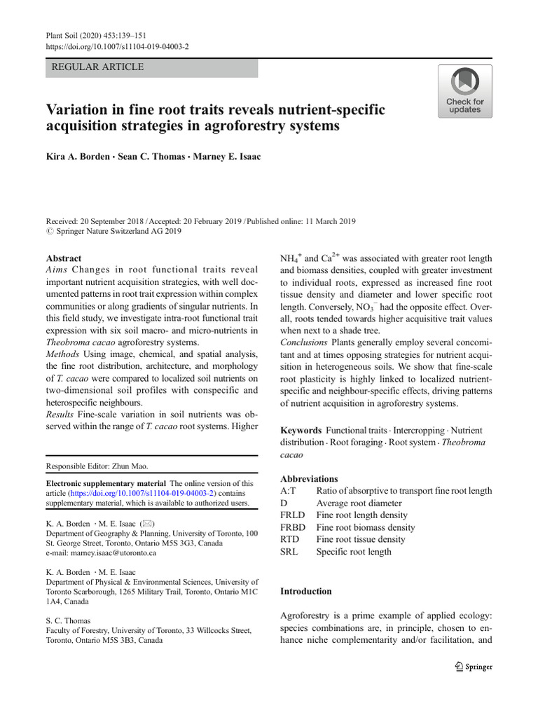 Variation in Fine Root Traits Reveals Nutrient-Specific Acquisition ...