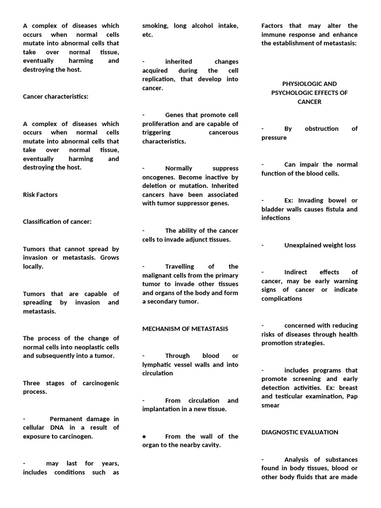 CA questionnaires | PDF | Cancer | Metastasis