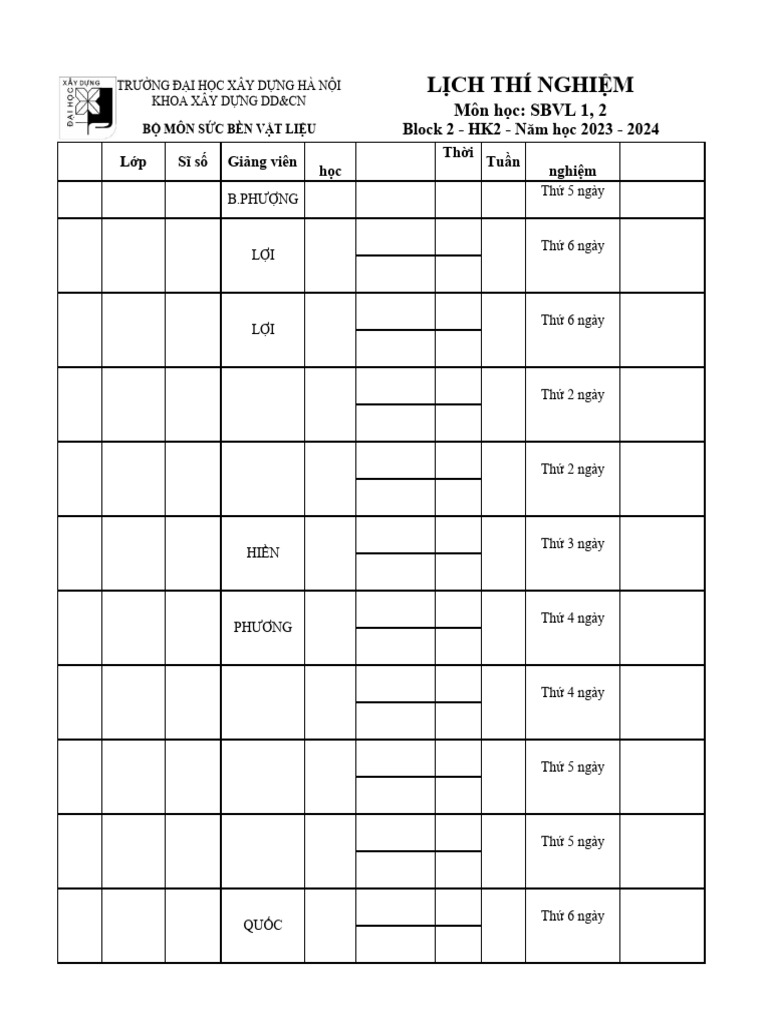 Lich TN Block2 HK2 (2023-2024) Gui Cac Thay Co | PDF