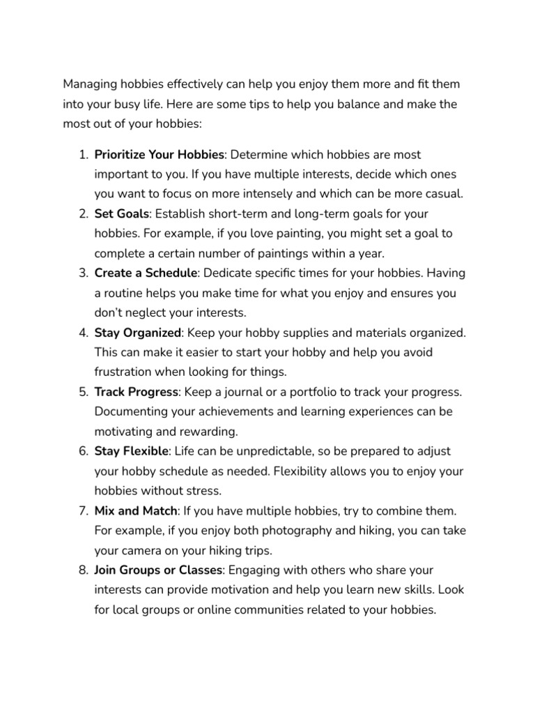 Hobbies Management | PDF