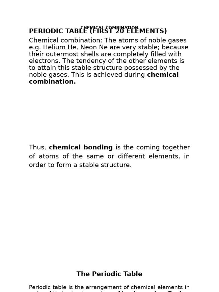SS1 WEEK 10 CHEMICAL COMBINATION | PDF | Chemical Bond | Periodic Table
