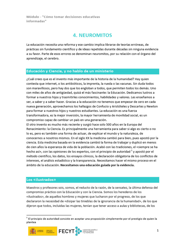 Neuromitos en Educación: Mitos y Realidades | PDF | Aprendizaje | Cerebro
