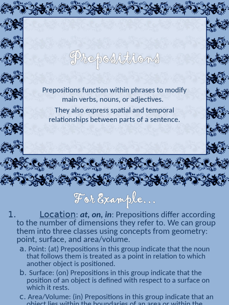 Prepositions 1_0 | PDF | Preposition And Postposition | Object (Grammar)