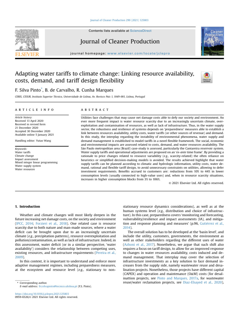 Adapting Water Tariffs To Climate Change Linking Resource Availability ...