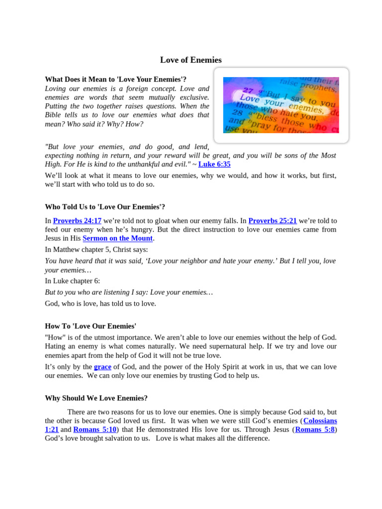 Understanding 'Love Your Enemies' | PDF | Jesus | Systematic Theology