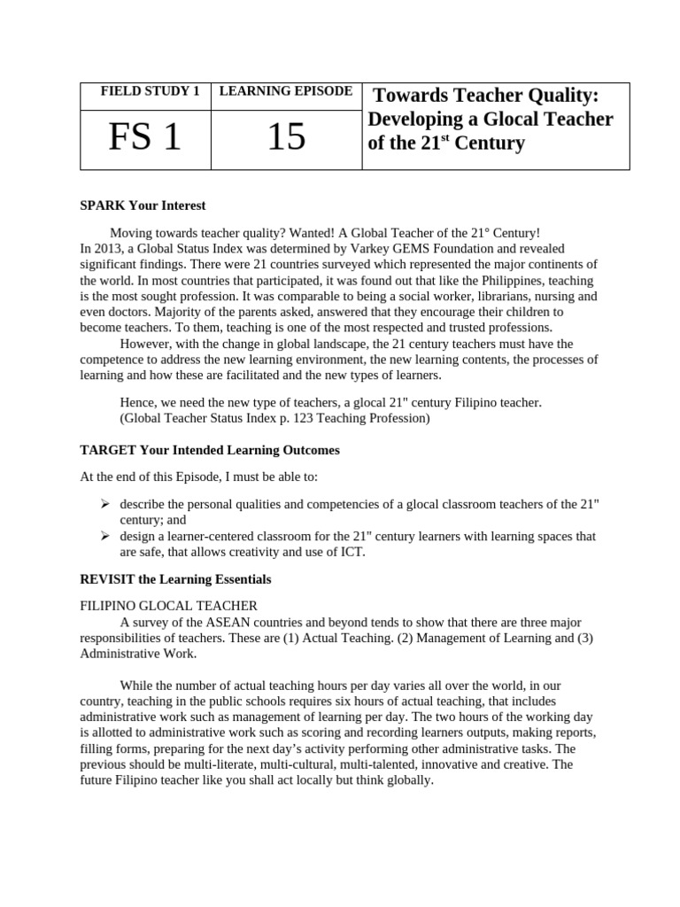 FS1 ep15 | PDF | Learning | Teachers