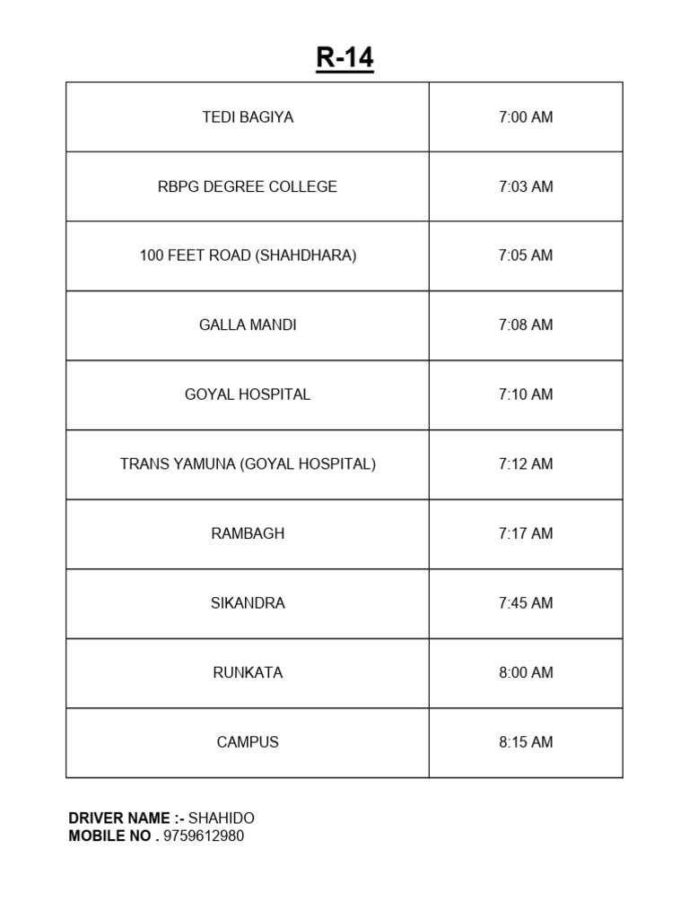 Agra College Bus Routes and Schedules | PDF