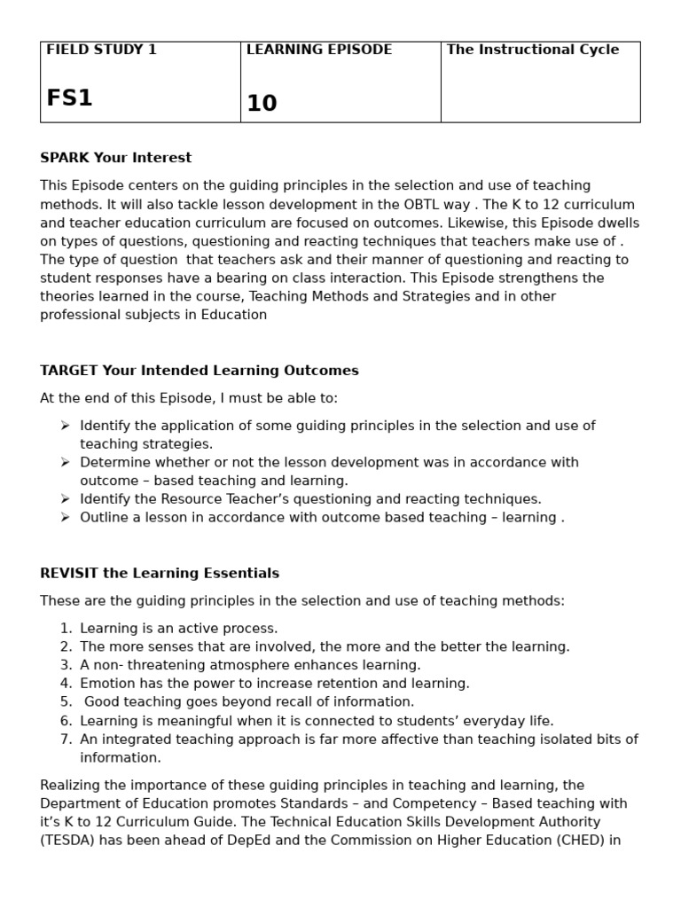 FS1 EP 10 | PDF | Learning | Teaching Method