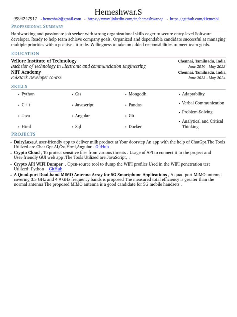 Hemeshwar_Resume | PDF | Computing | Software Engineering