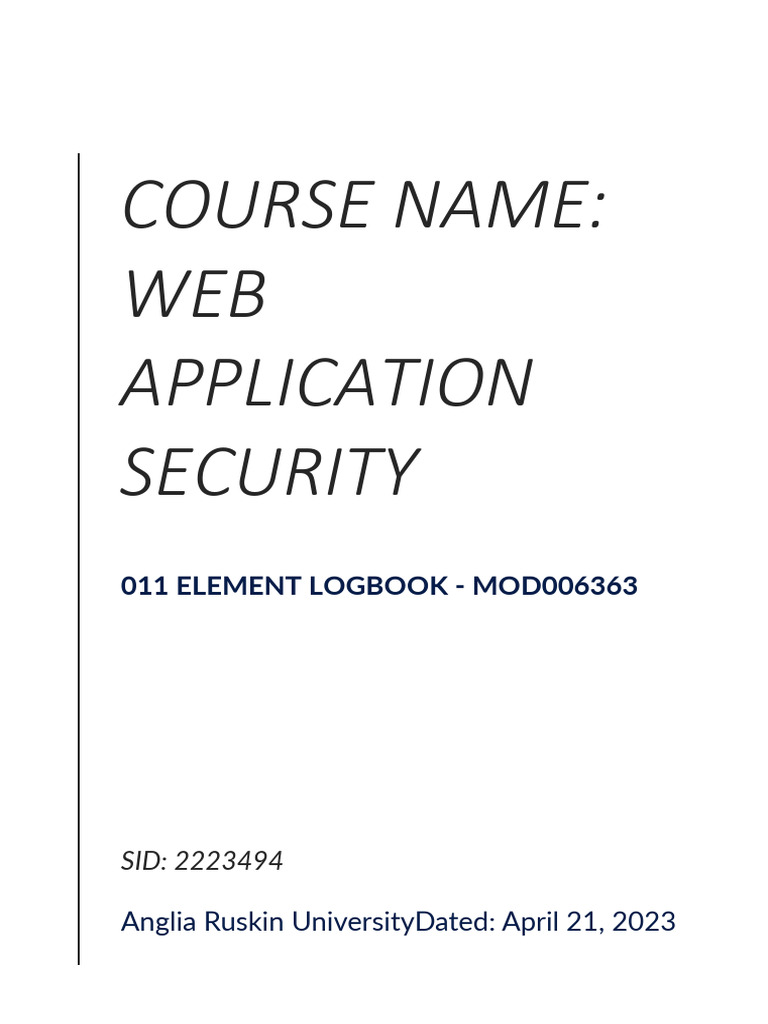 WebAppSecurity-Logbook | PDF | Computing | Cyberspace