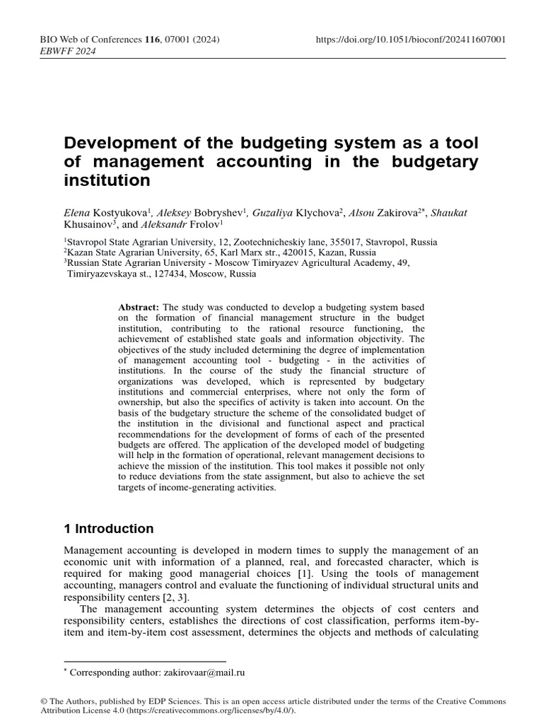 Development of The Budgeting System As A Tool of M | PDF | Expense | Budget