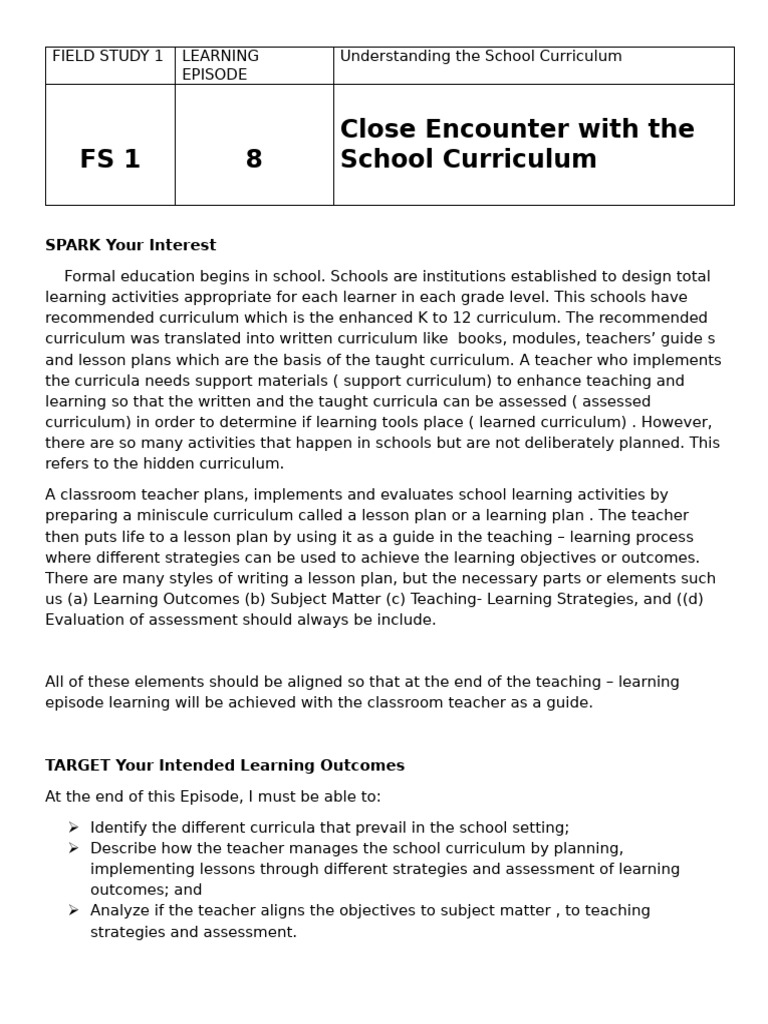 FS 1 ep 8 | PDF | Curriculum | Lesson Plan