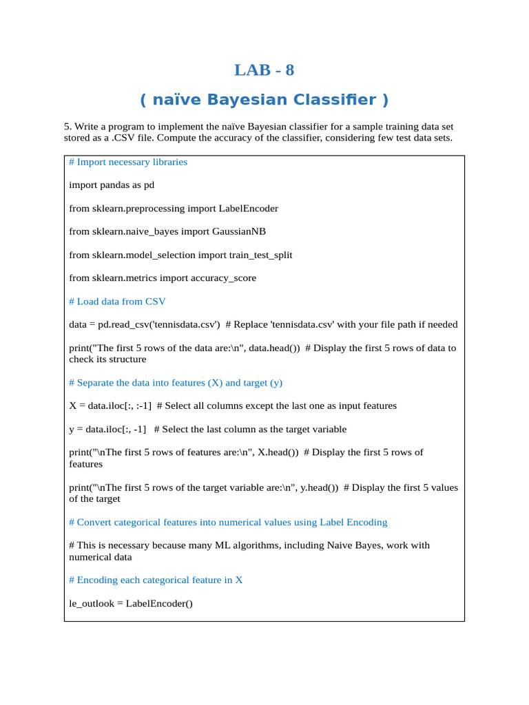 W8 Naive Bayes Lab | PDF | Statistical Classification | Accuracy And Precision