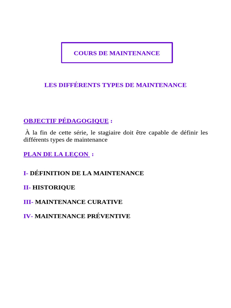 Les Différents Types de Maintenance | PDF