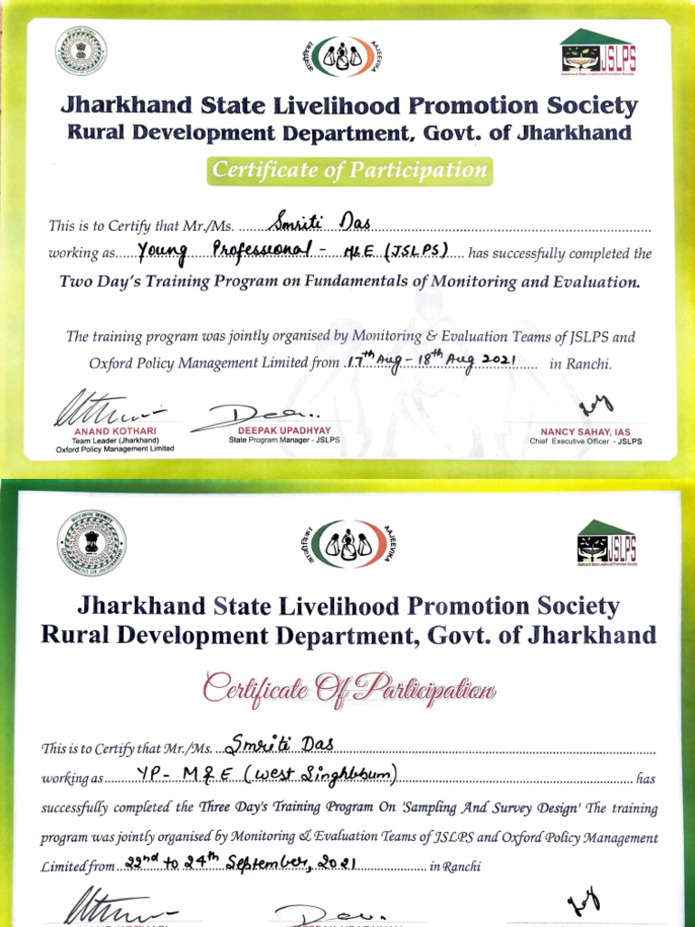 JSLPS Training Certificates | PDF