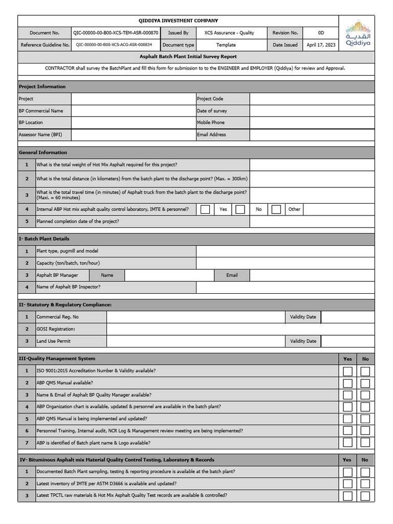 Asphalt Batch Plant Initial Survey Report | PDF | Construction Aggregate