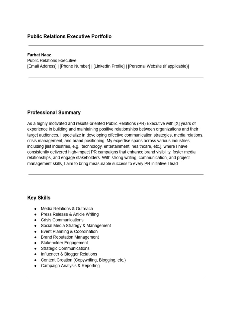 Public Relations Executive Portfolio | PDF | Public Relations | Social ...