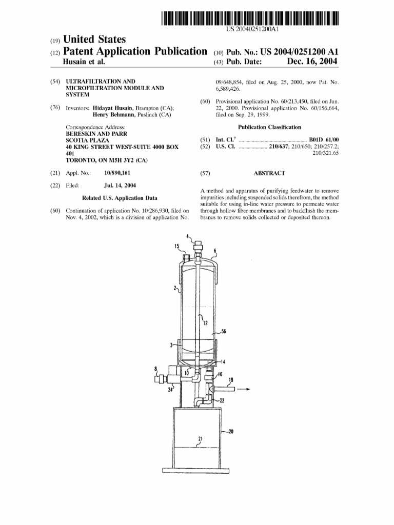 Us20040251200a1 Uf Patent | PDF | Membrane | Water Purification